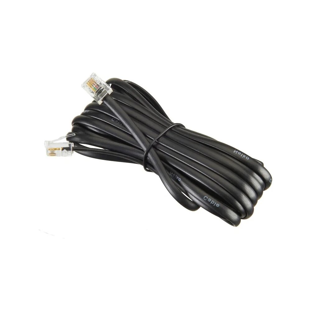 Шнур телефон-линия, 5 м, чёрный, 4-жильный, на концах коннекторами RJ-11