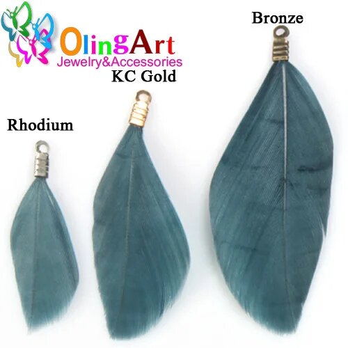 OLINGART Перья для бижутерии 10 шт. Изумрудный, 35mm Rhodium, 008 10pcs
