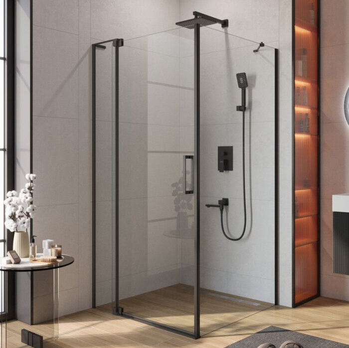 Душевой уголок Cezares Slider AH 1 100-90/100 C Nero профиль черный, стекло прозрачное