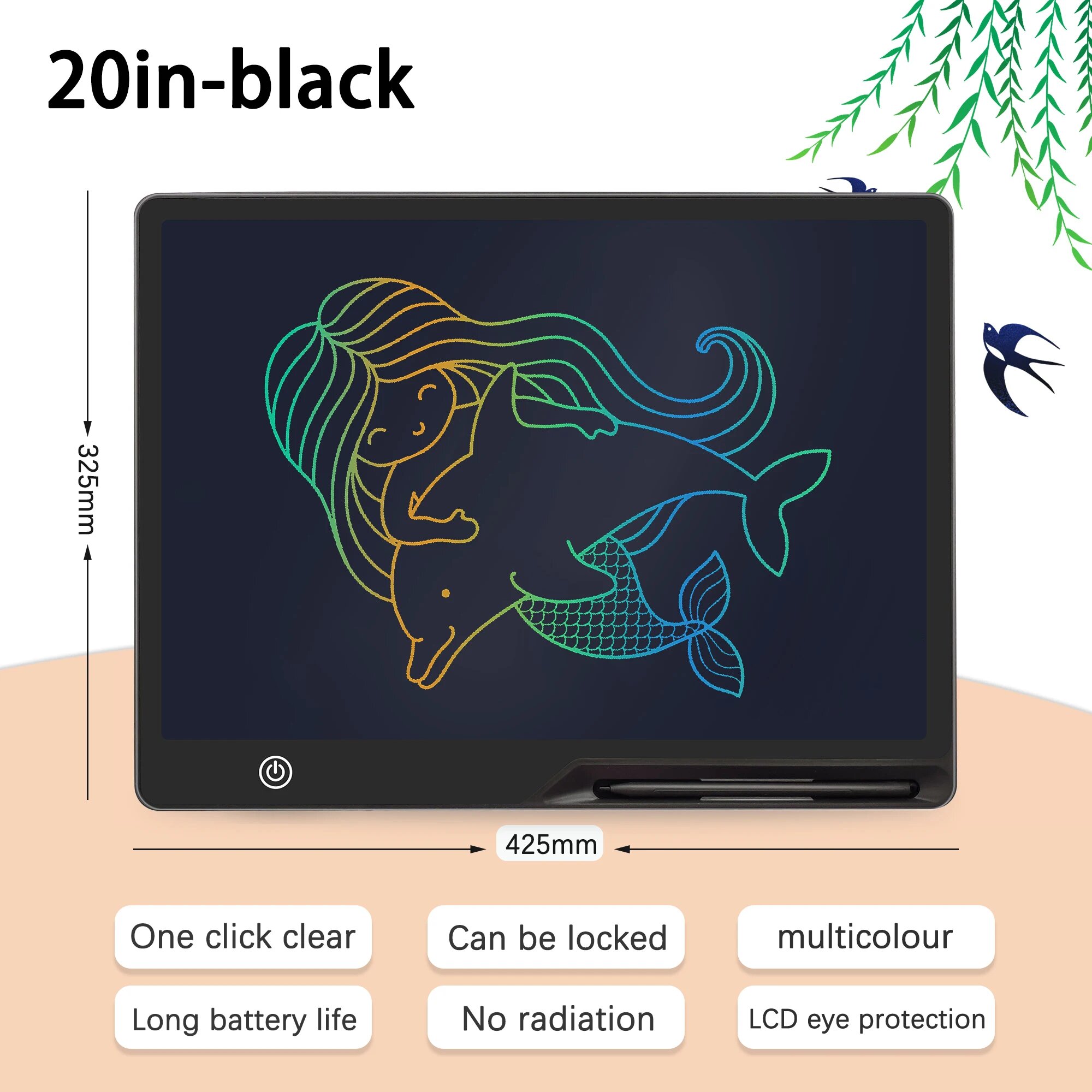 Детский планшет для рисования LCD 20 дюймов, черный