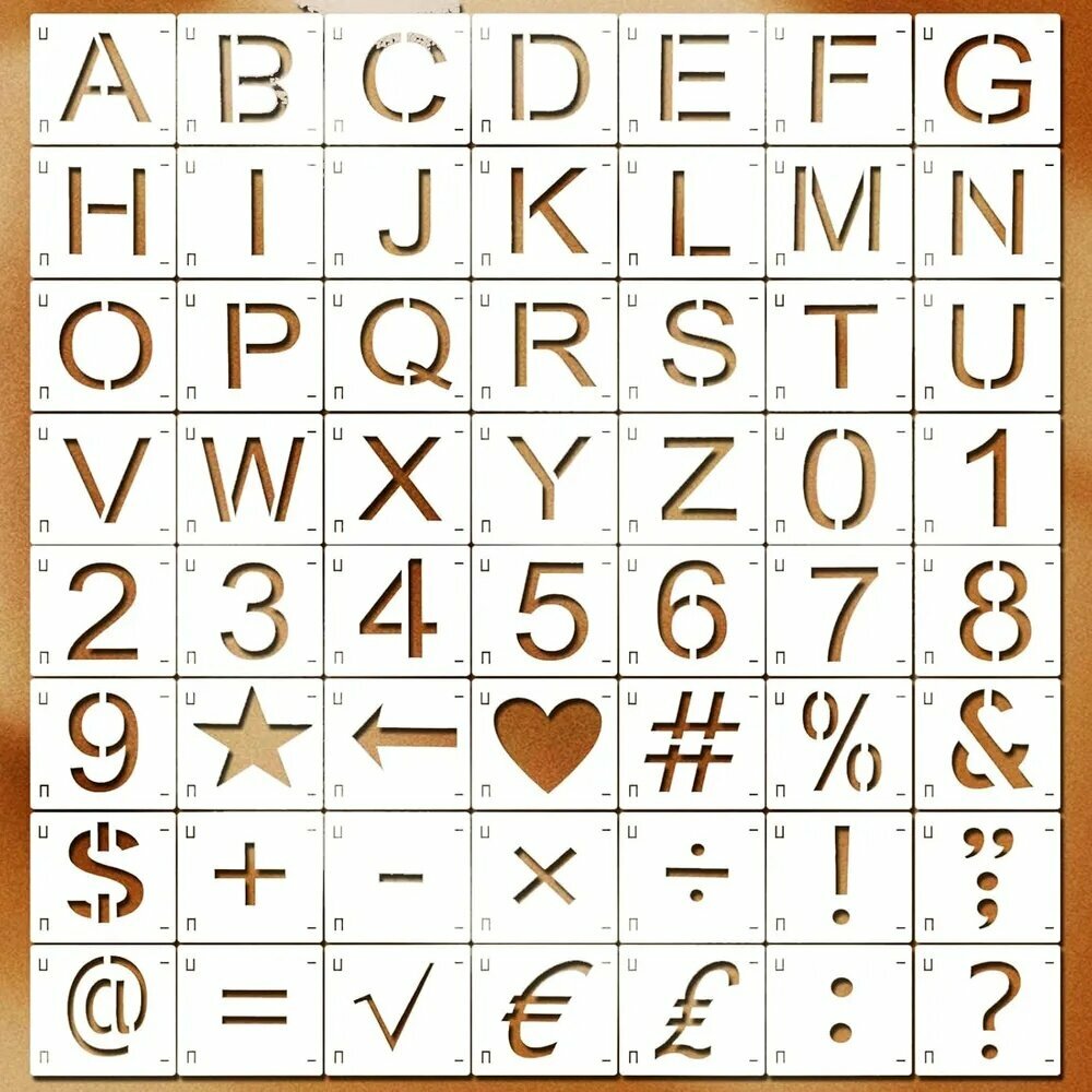 3-дюймовые шаблоны для рисования, 56 штук, многоразовые с алфавитом, цифрами, символами и точками дерева, ткани, камней, меловой доски