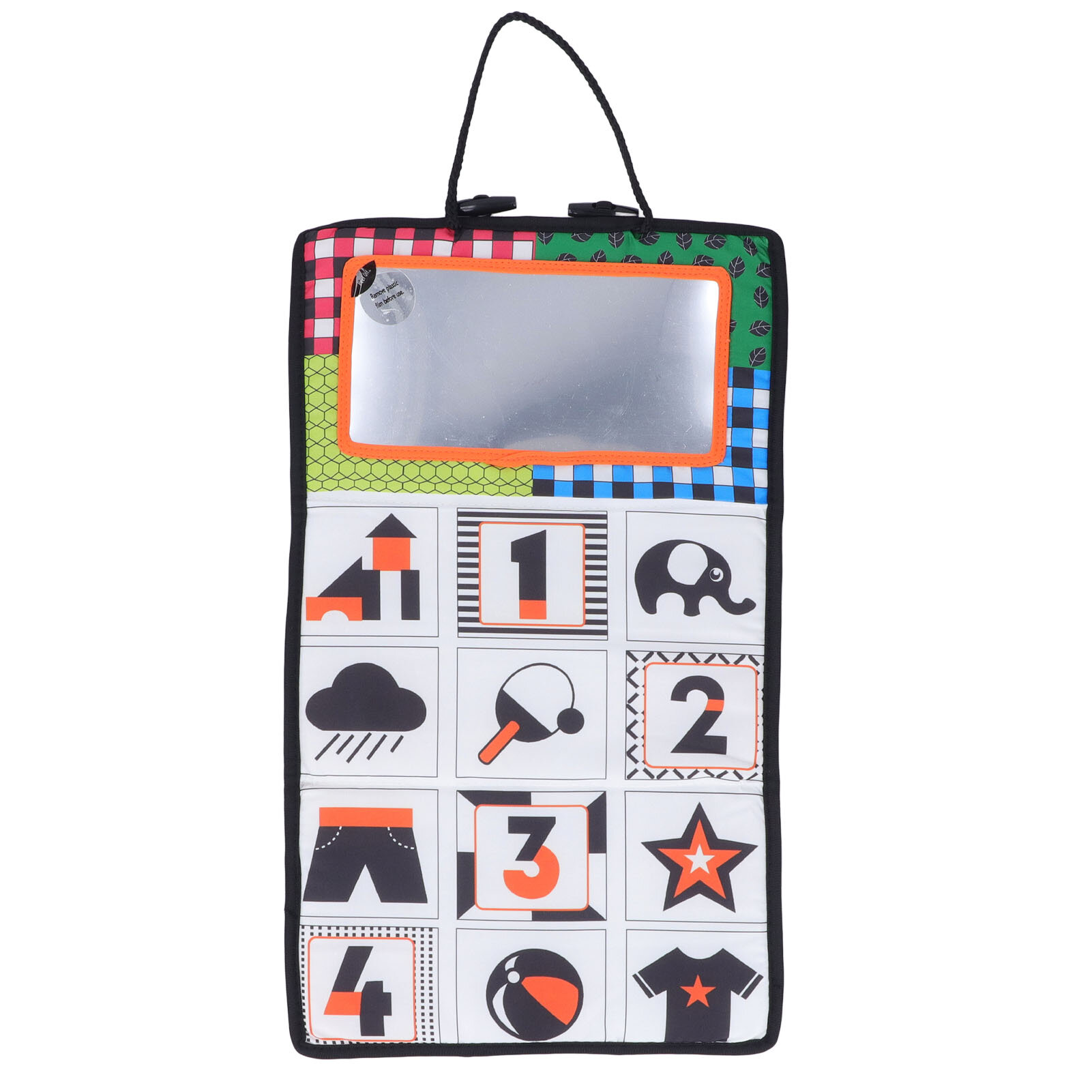 Детское зеркальце-игрушка, складное, с разными узорами, высококонтрастное, из мягкой ткани, подвесная игрушка для автомобиля, черно-оранжевое.