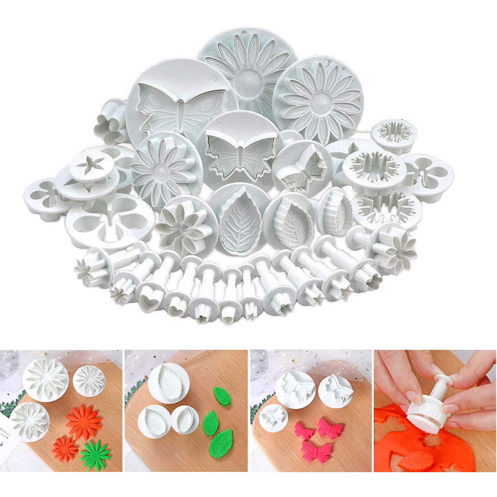 Набор инструментов для декорирования 33 шт, Fondant, Песочница, Плодовое тесто, Формы для вырезки: Цветок, Лист, Бабочка, Сердце, ДИЯ, Материал: Пластик пищевого качества, Цвет: Белый, В комплект входят: 3 подсолнуха, 3 бабочки, 3 листа розы, 3 чашечки