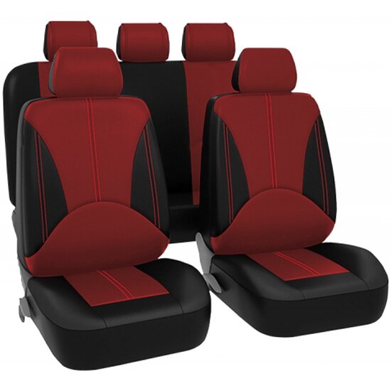 Авточехлы Kraft "ELITE", экокожа, черно-красные