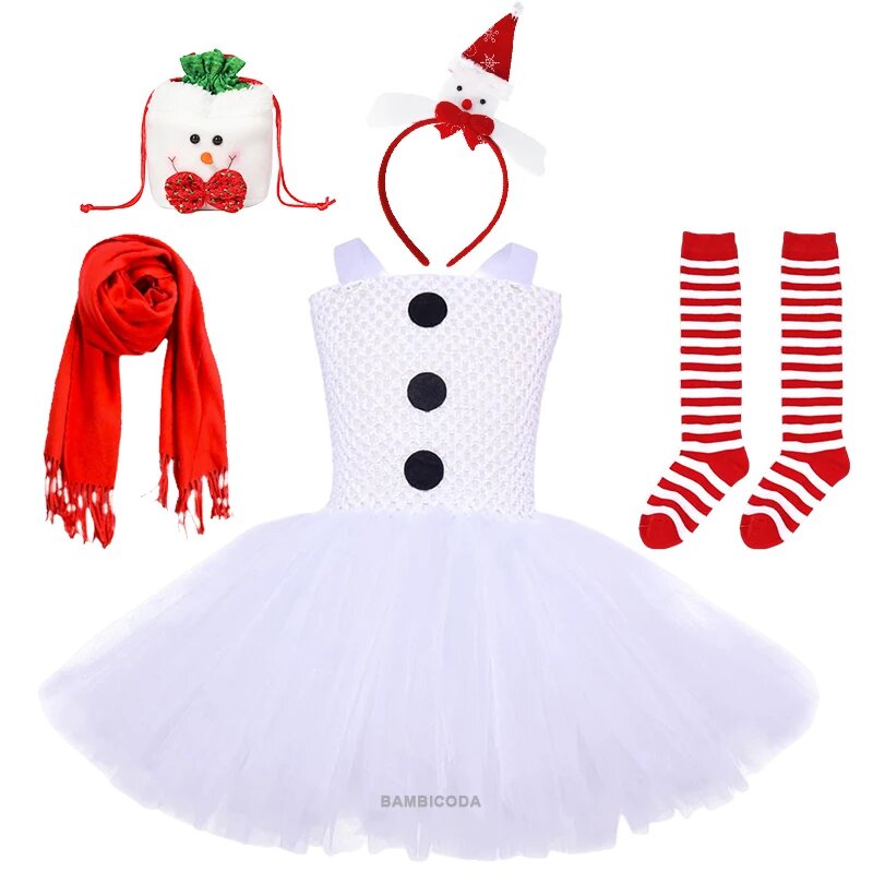 Костюм снеговика BAMBICODA для девочек 3-10 лет Белый, M(4-5Y), a14