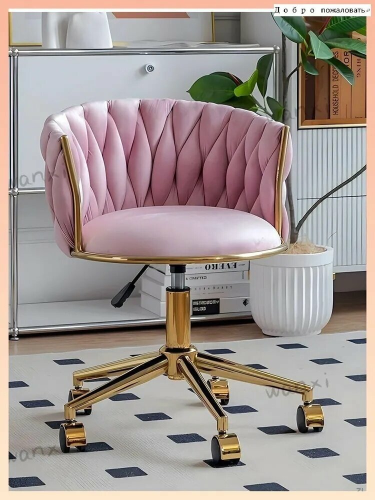 Стул мастера, вращающийся, 360°, с карданным колесом, регулируемый, до 280кг, ткань/губка, розовый