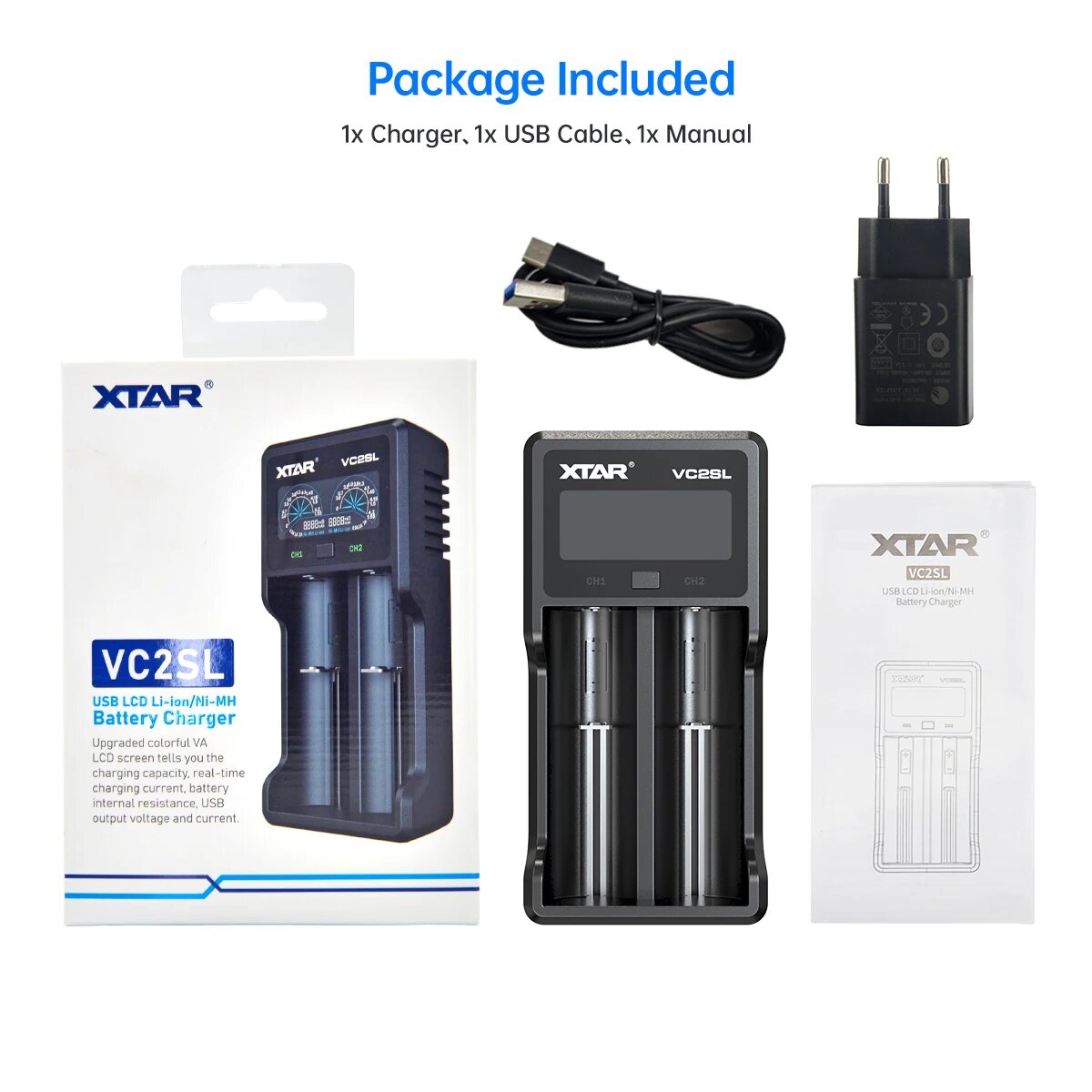 Зарядное устройство XTAR VC2SL USB Type-C для литий-ионных аккумуляторов, VC2SL( EU)