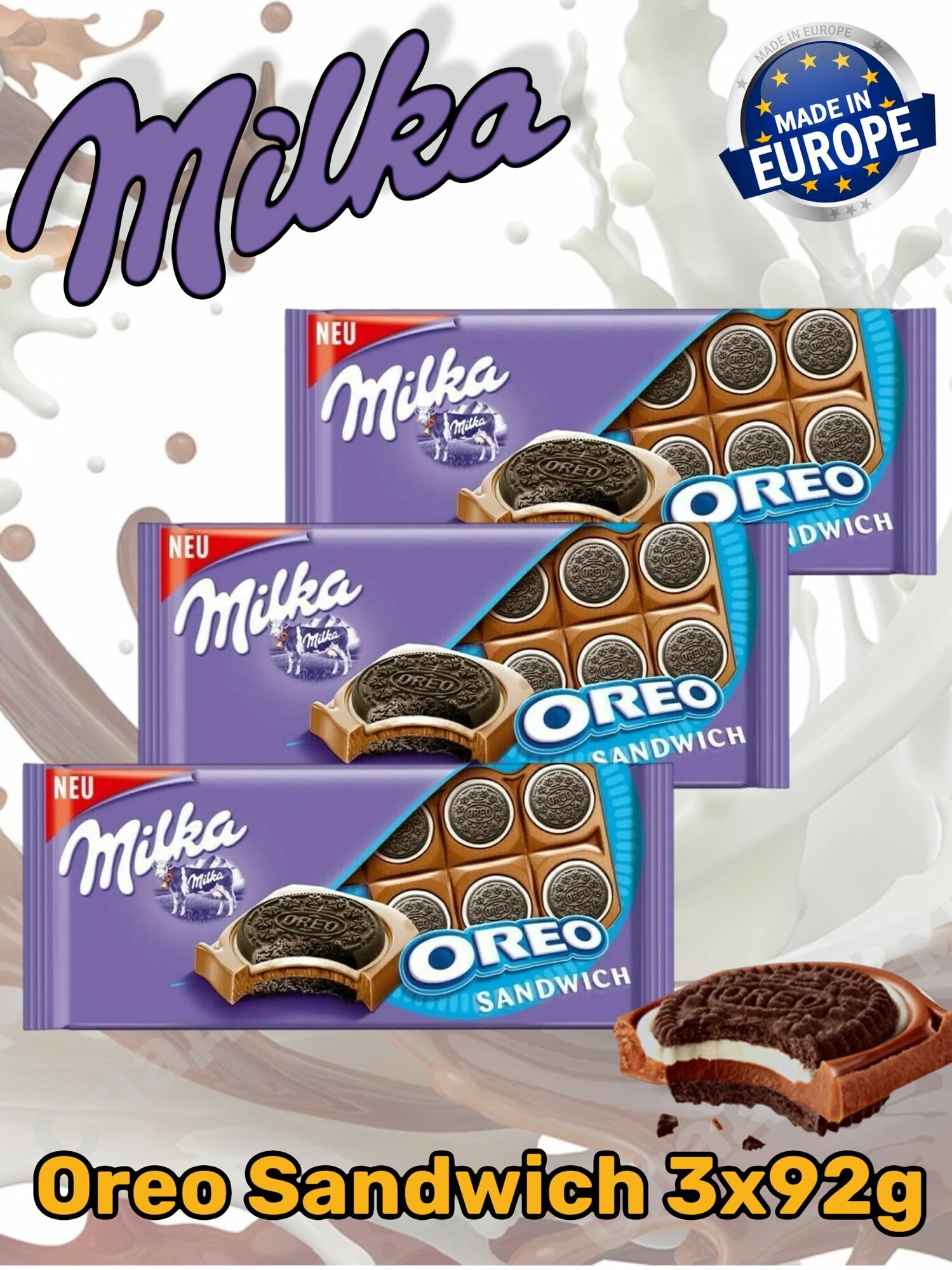 Шоколад Milka Oreo Sandwich, 3 шт по 92г