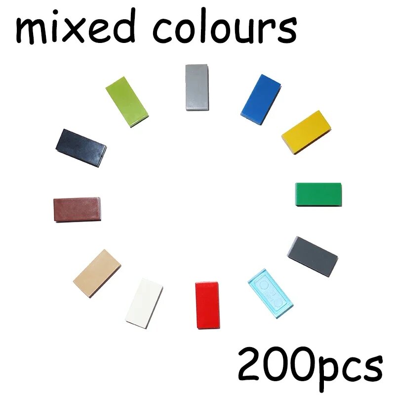 Конструктор Bedi Yumy 1х2 плитка гладкая 200 шт. Белый, mixed-colours