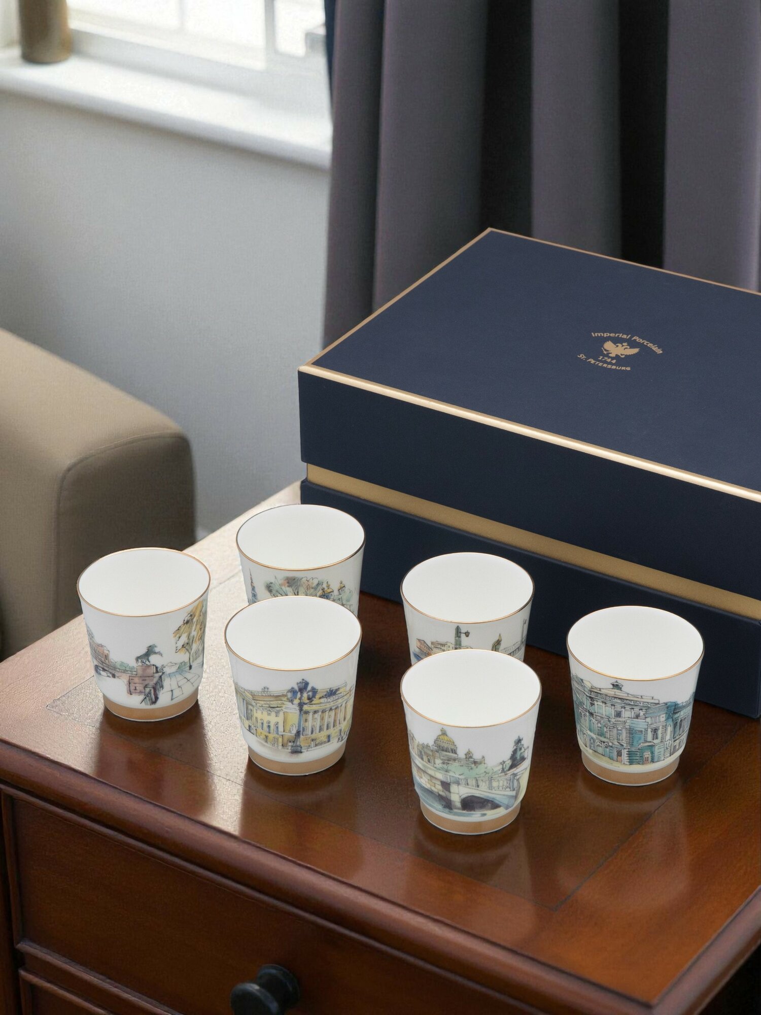 Подарочный набор стопок Виды С-Петербурга , форма Сувенирная 1, Императорский фарфоровый завод