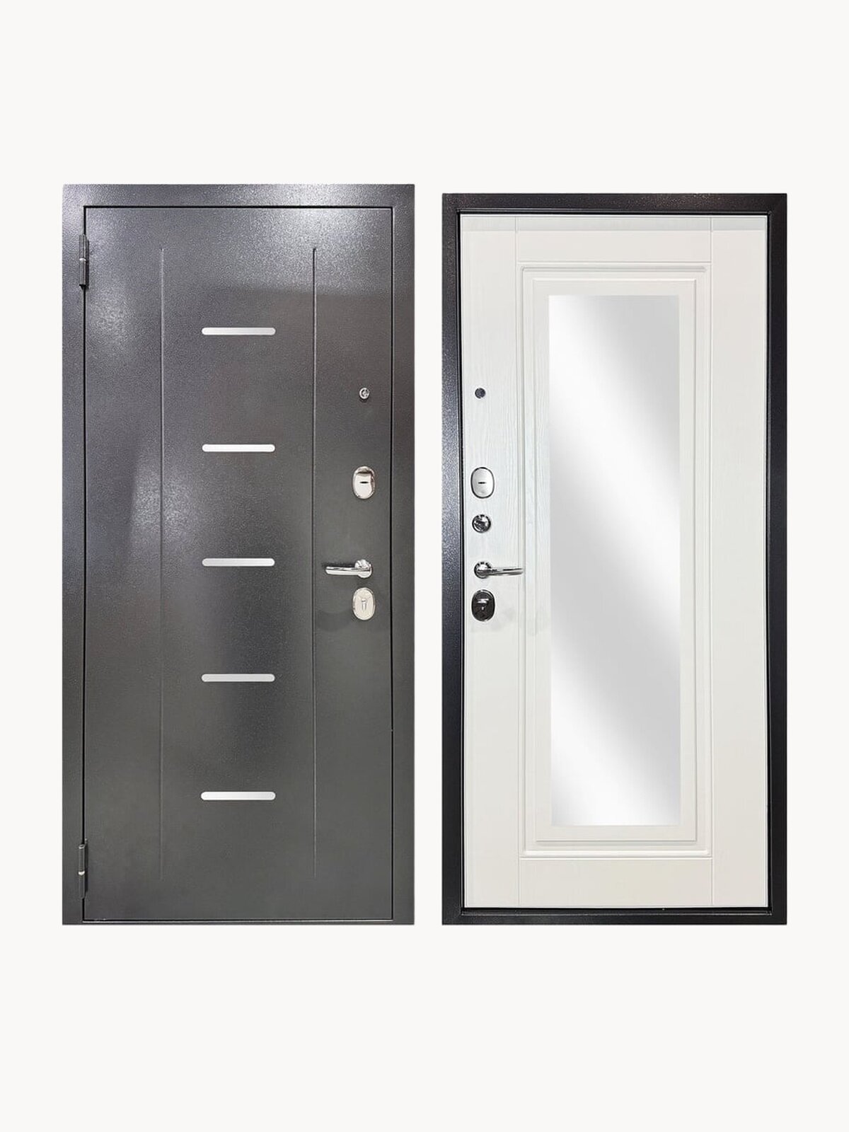 Дверь входная металлическая Foreman Ф-7 Зеркало 2050х960 Левая Антик Серебро - Дуб Белый тепло-шумоизоляция, антикоррозийная защита для квартиры и дома УТ-00082811