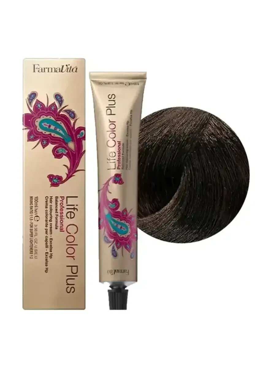 Краска для волос Farmavita Hair Coloring Life Color Plus Prof, Перманентный краситель с низким содержанием аммиака, 5.88