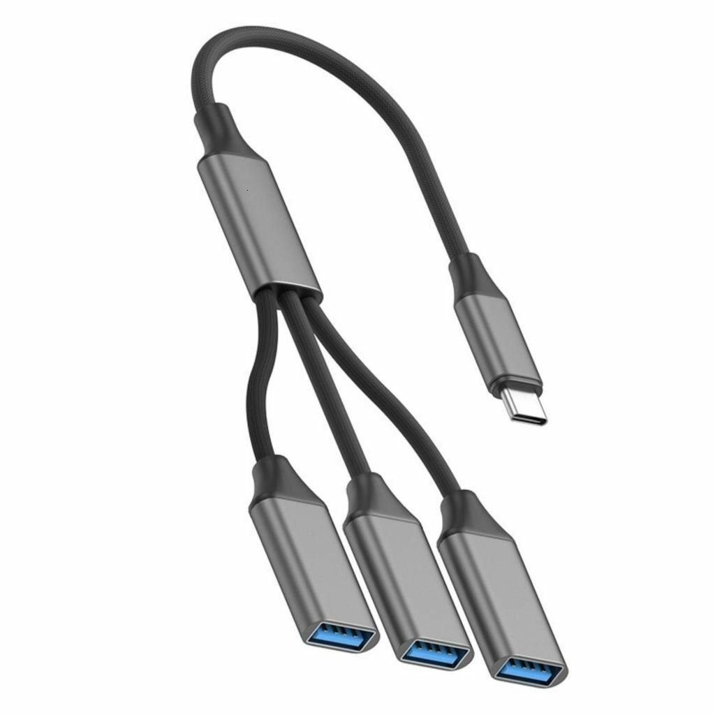 USB C хаб с 3 портами для подключения внешних накопителей, клавиатур и зарядки, - Серая проводка TypeC