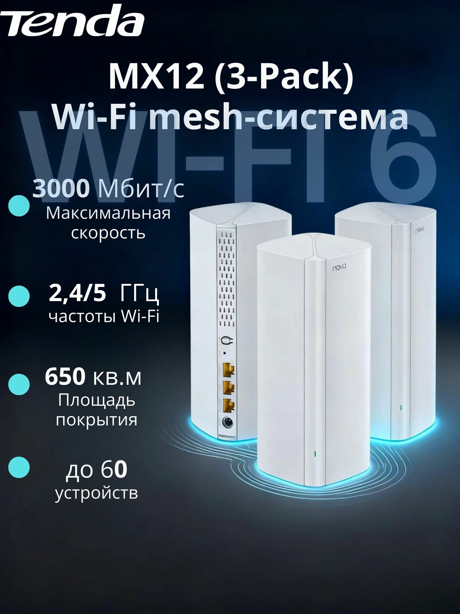 Tenda Wi-Fi MESH система MX12(3-pack), AX3000, WI-FI 6