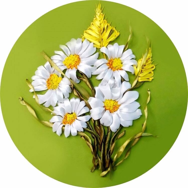 Вышивка лентами набор фабрика рукоделия "Летний букетик" 27х27 см, Ромашки Букеты