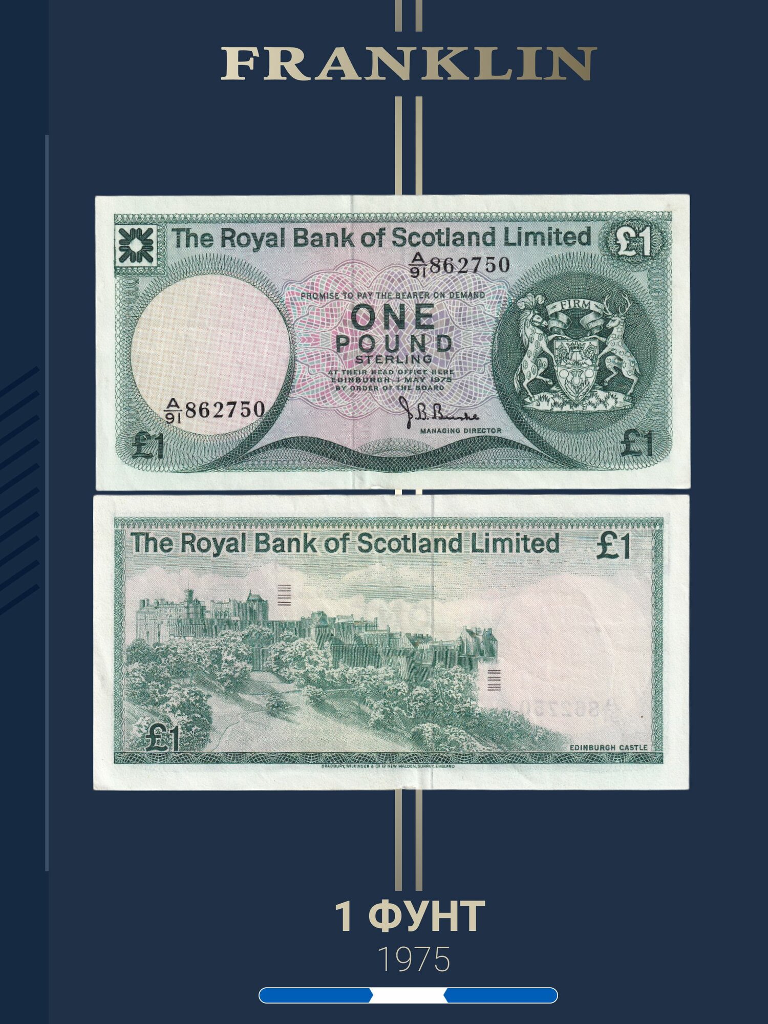 Банкнота Шотландия 1 фунт 1975 год (XF) Pick 336а.4