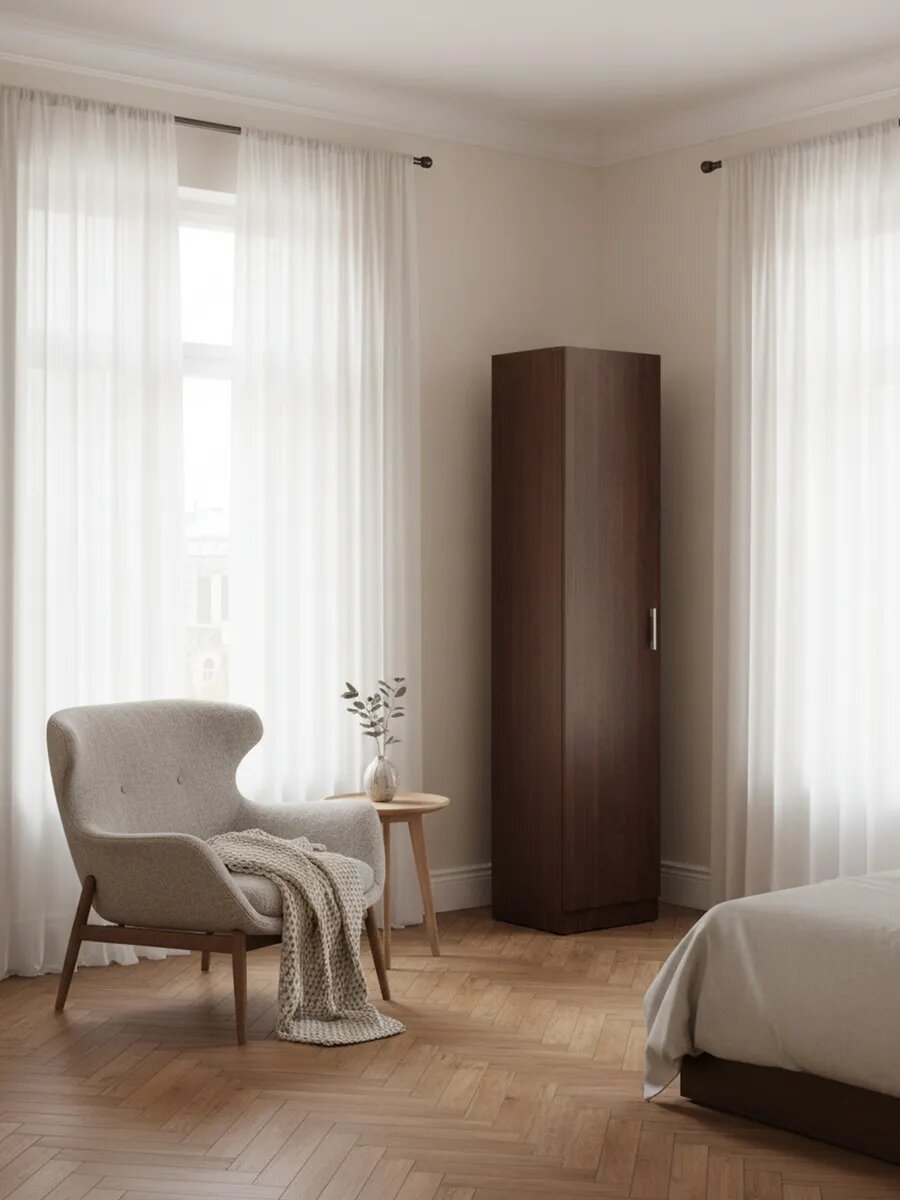 Шкаф пенал FRESTER для одежды деревянный в спальню, от производителя