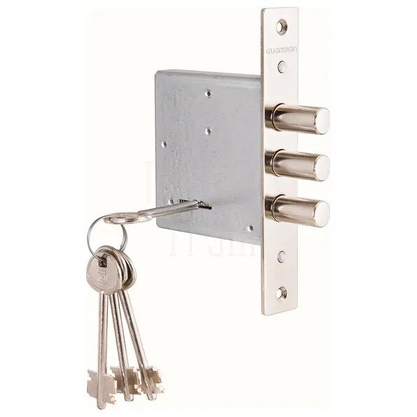 Замок Guardian (Гардиан) врезной сувальдный ЗВ 10.01 (без отв. планки) 4 кл. (длинный кл. 60 мм) /128:3356/ никель