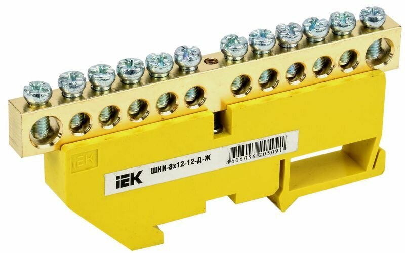 Шина PE «земля» на DIN-изол. ШНИ-8х12-12-Д-Ж IEK YNN10-812-12D-K05