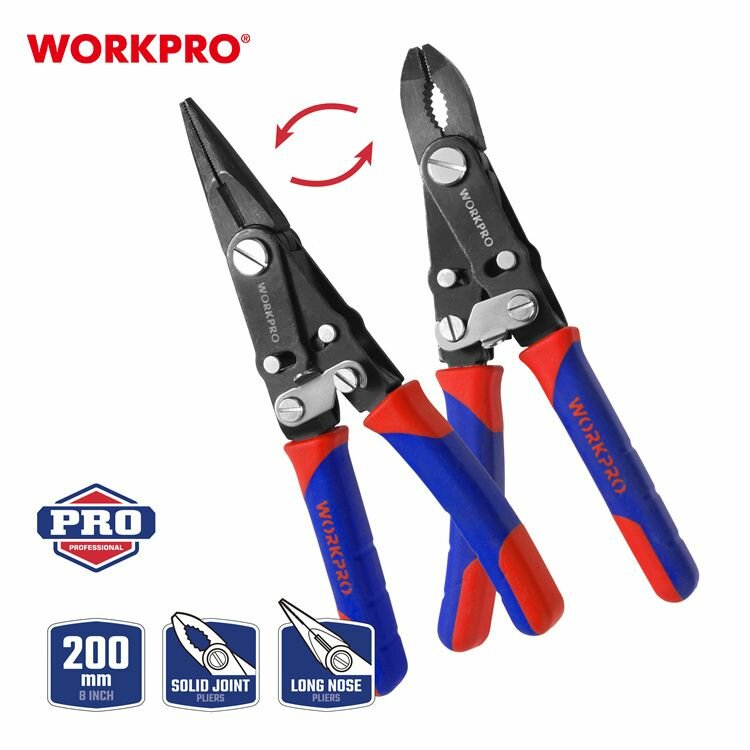 Пассатижи и длинногубцы 200мм 2 в 1 CR-V WORKPRO