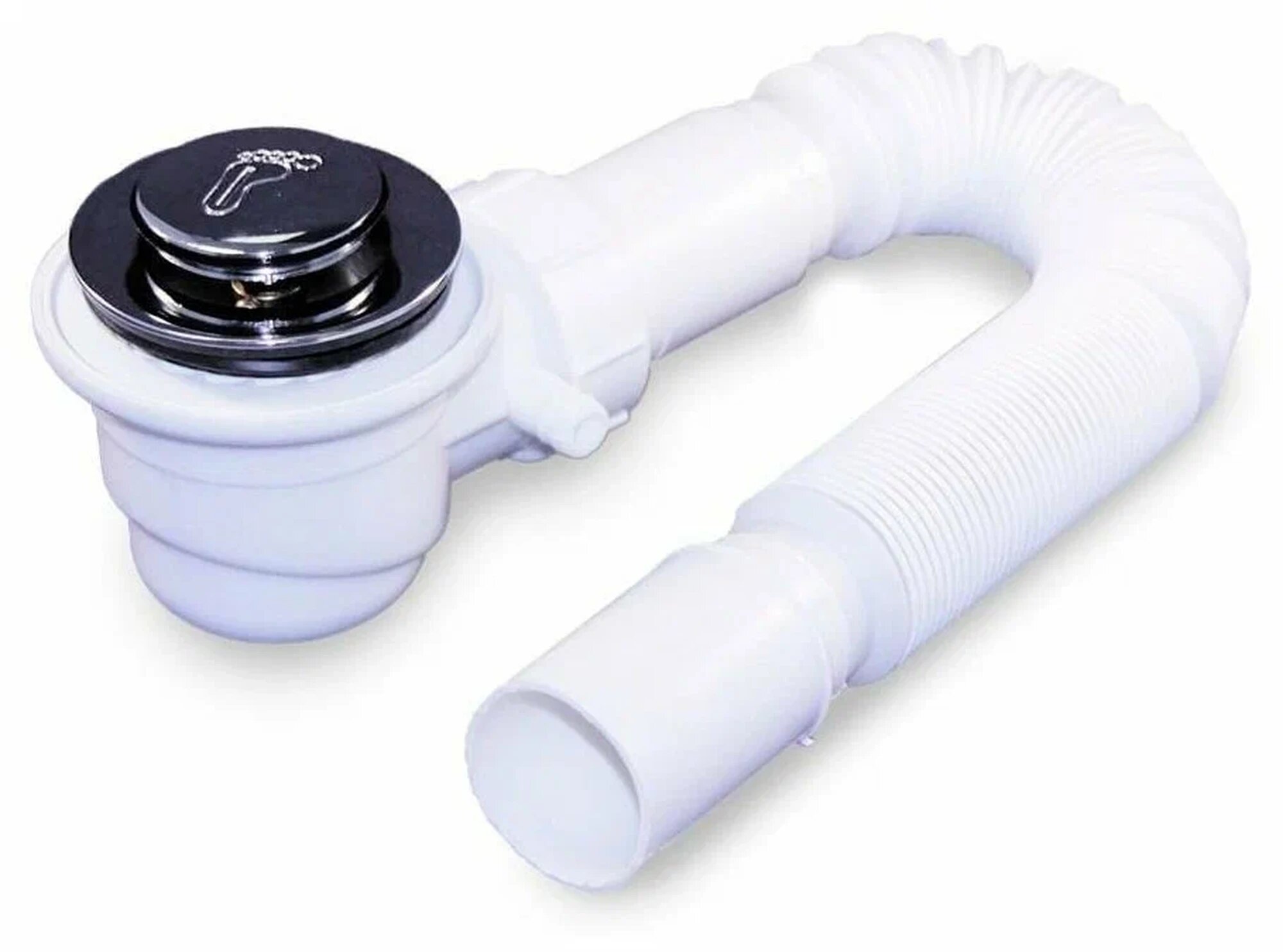 Сифон для душевого поддона с гофрой и клапаном, белый/серебристый