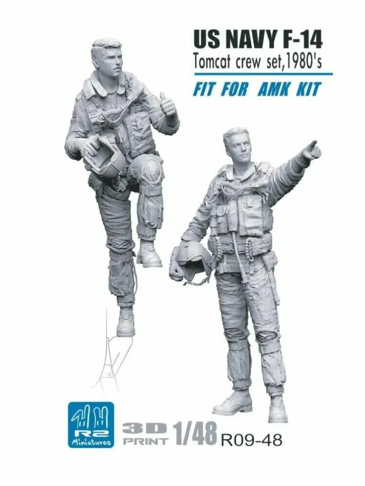 R2 Miniatures 1/48 US NAVY F-14 Tomcat crew set, 1980's for AMK kit R09-48 Комплект для моделей