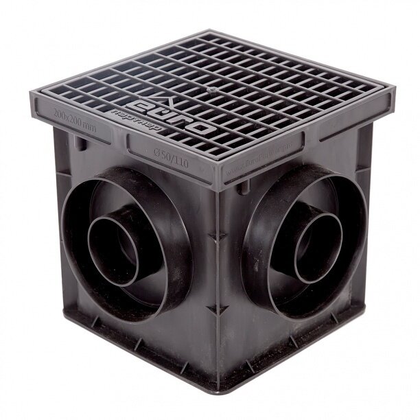 Водоприемник с решеткой 200х200 мм черный