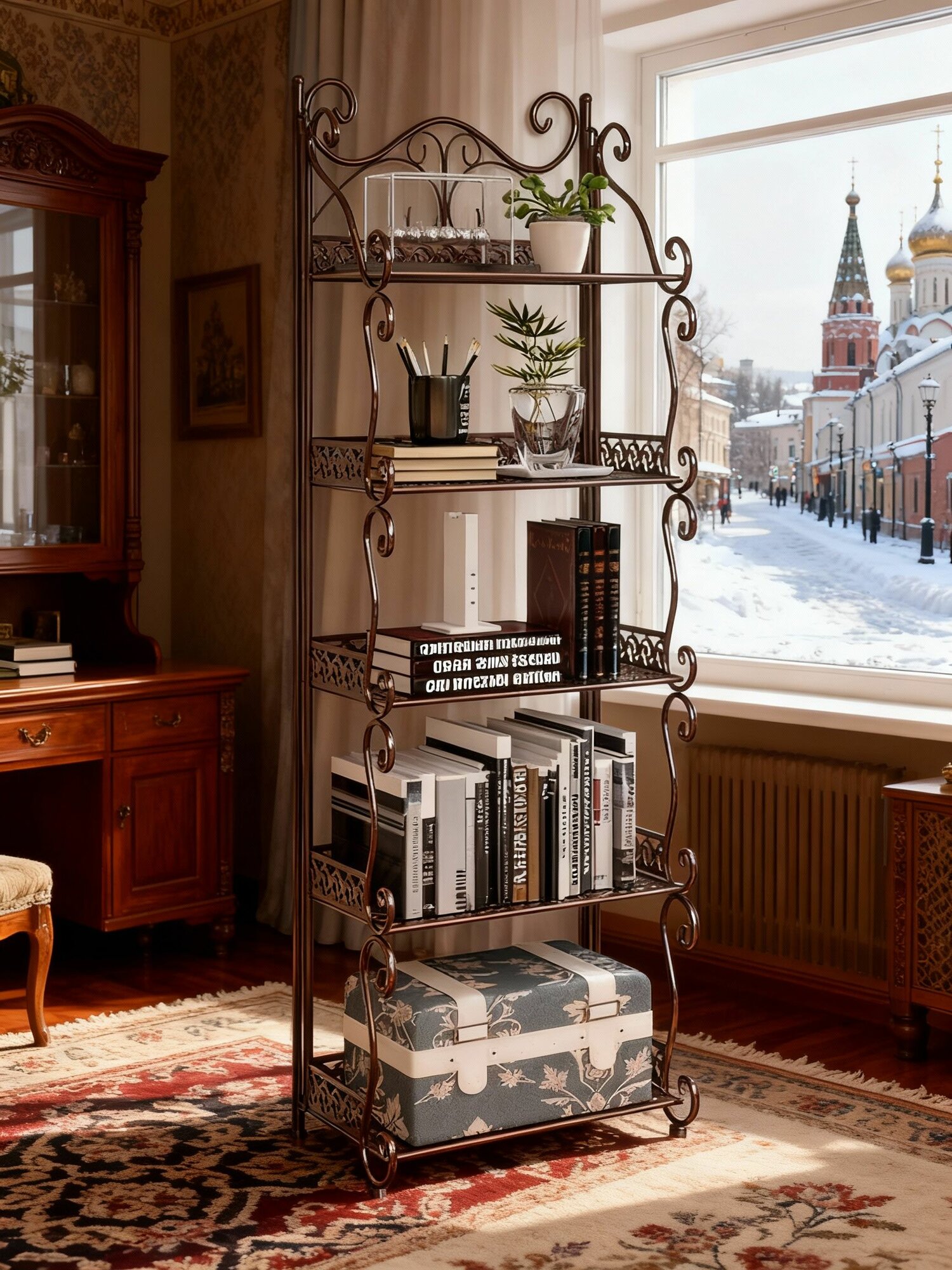 Многоярусная кованая этажерка, напольная полка для кухни, спальни и балкона, стойка для цветов и книг, компактная