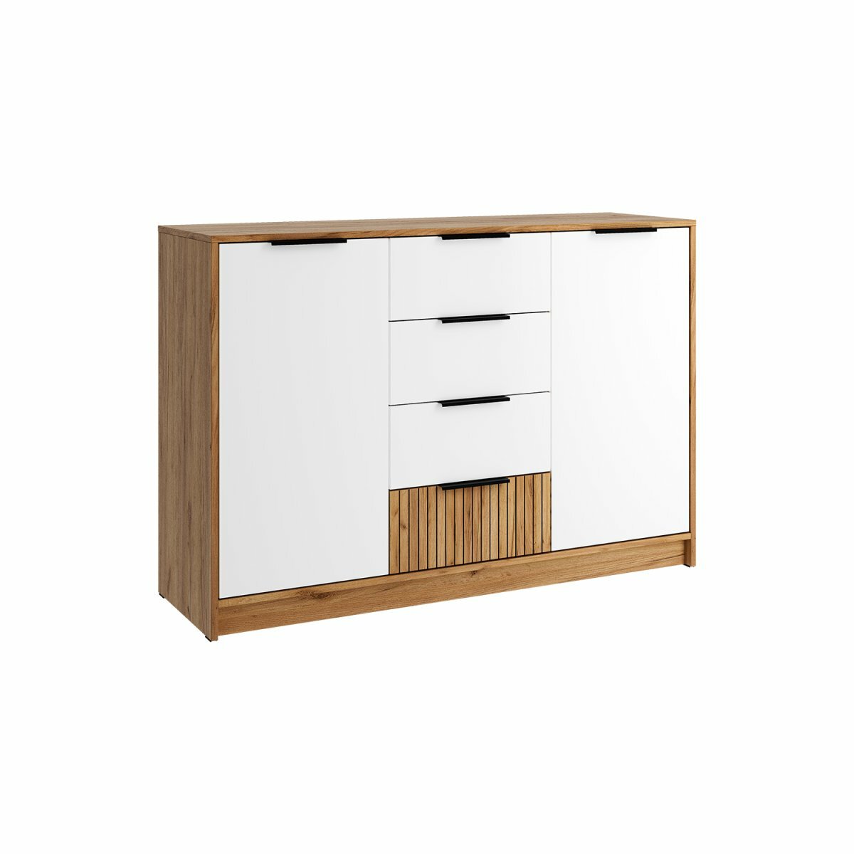 Комод "Ивис" КМ-002 4 ящика 2 створки - Дуб Крафт золотой / Белый (Гладкий)