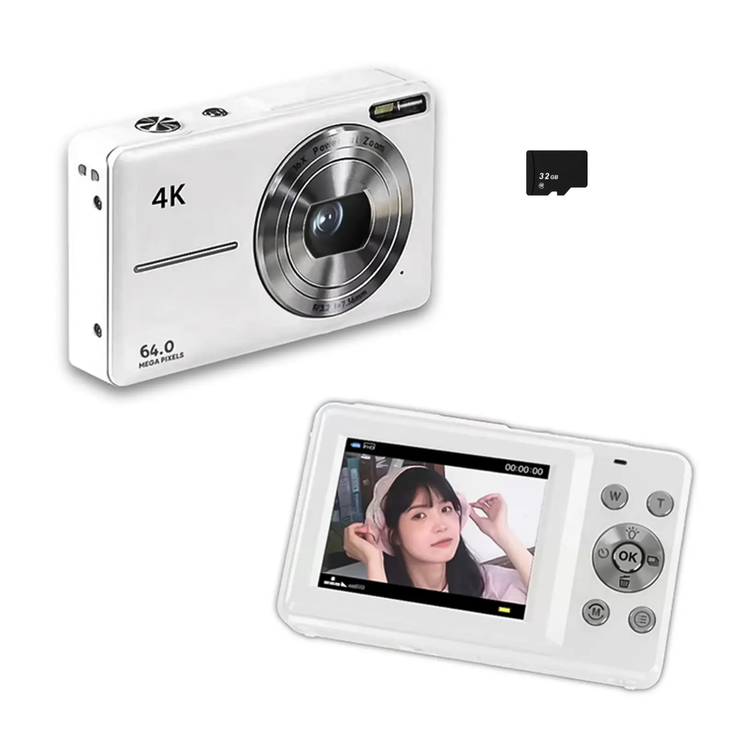 Цифровая камера 4K/30FPS 64MP с экраном 2.4 дюйма 18X цифровым зумом встроенной батареей подарок для подростков студентов друзей на день рождения Рождество