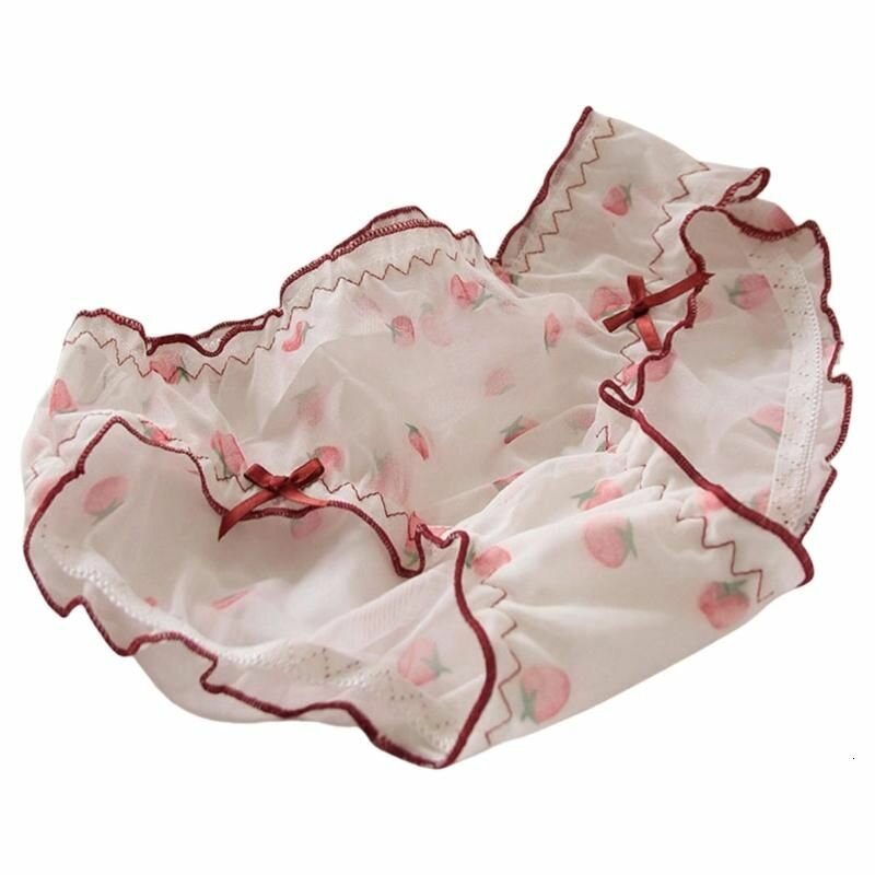 Женские трусики с рюшами и клубничным принтом, Белая полная печать str - XL