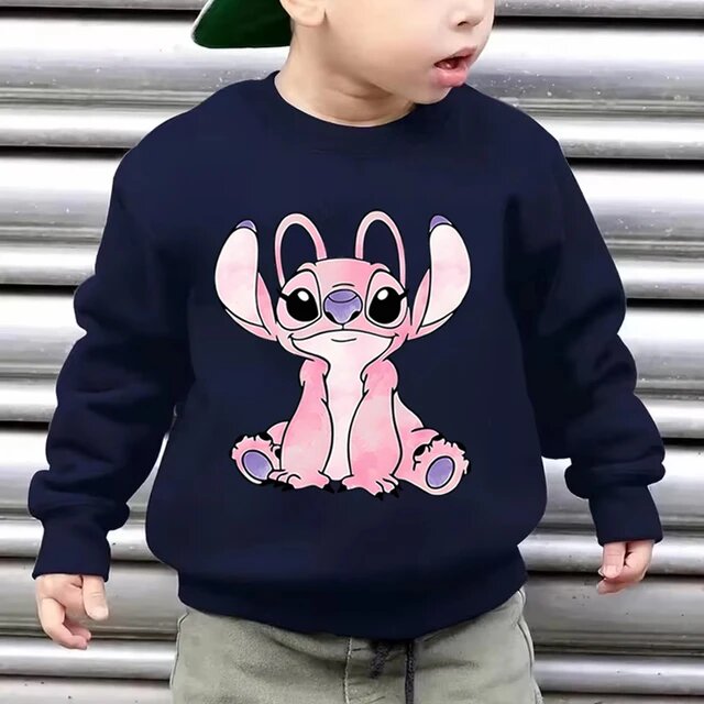Детская одежда Stitch Angel, мультяшные пуловеры с длинными рукавами для мальчиков и девочек, детская одежда с принтом Stitch.