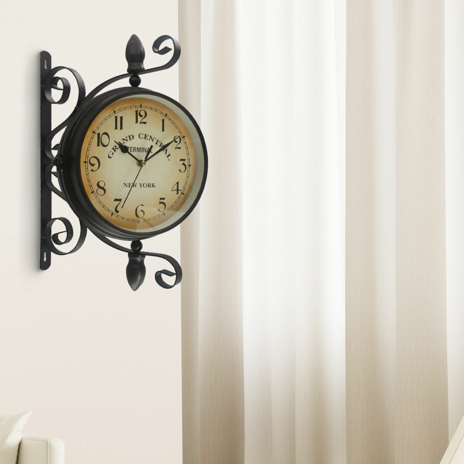 OZ-LEAM Старинные Двухсторонние Настенные Часы Из Кованого Железа В стиле Гранд-Вокзала