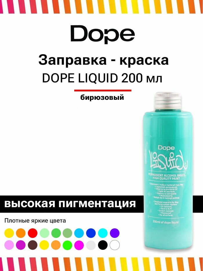 Заправка краска Dope Liquid paint бирюзовая 200 мл turquoise чернила для маркеров и сквизеров, для граффити и теггинга