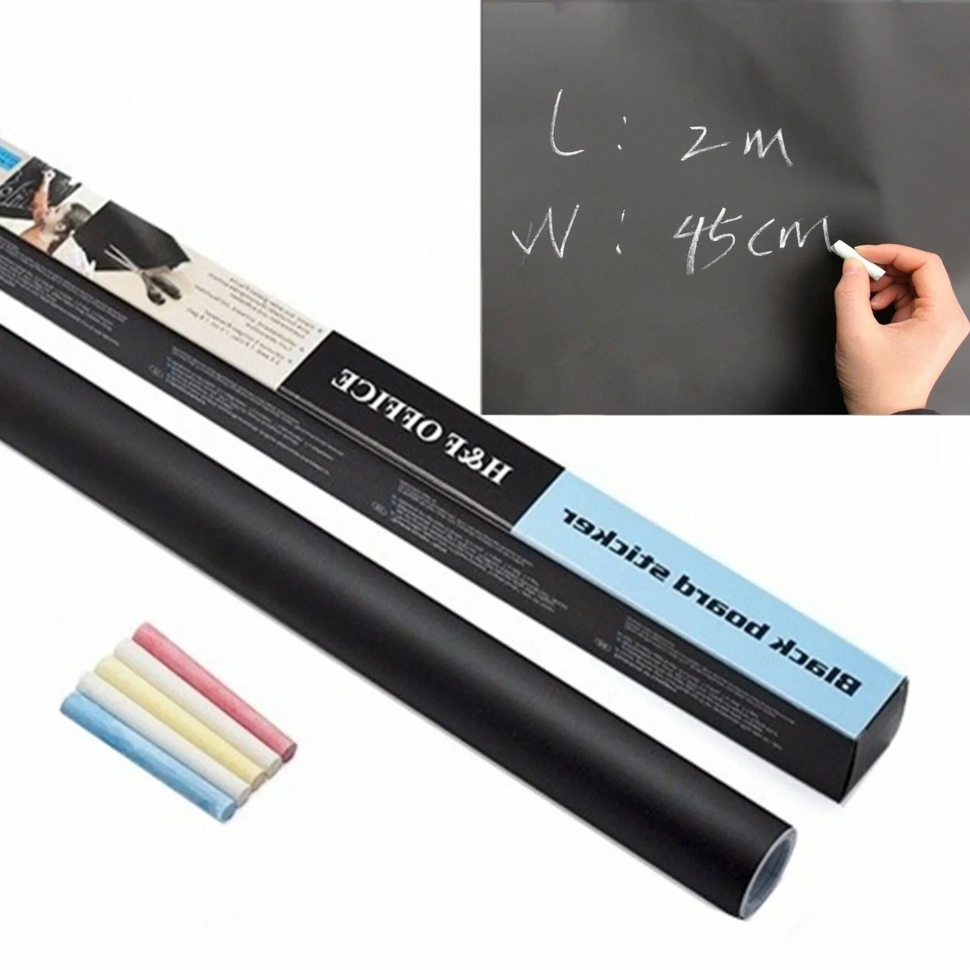 Доска меловая WallMark, самоклеющаяся, 100x45 см, чёрная матовая