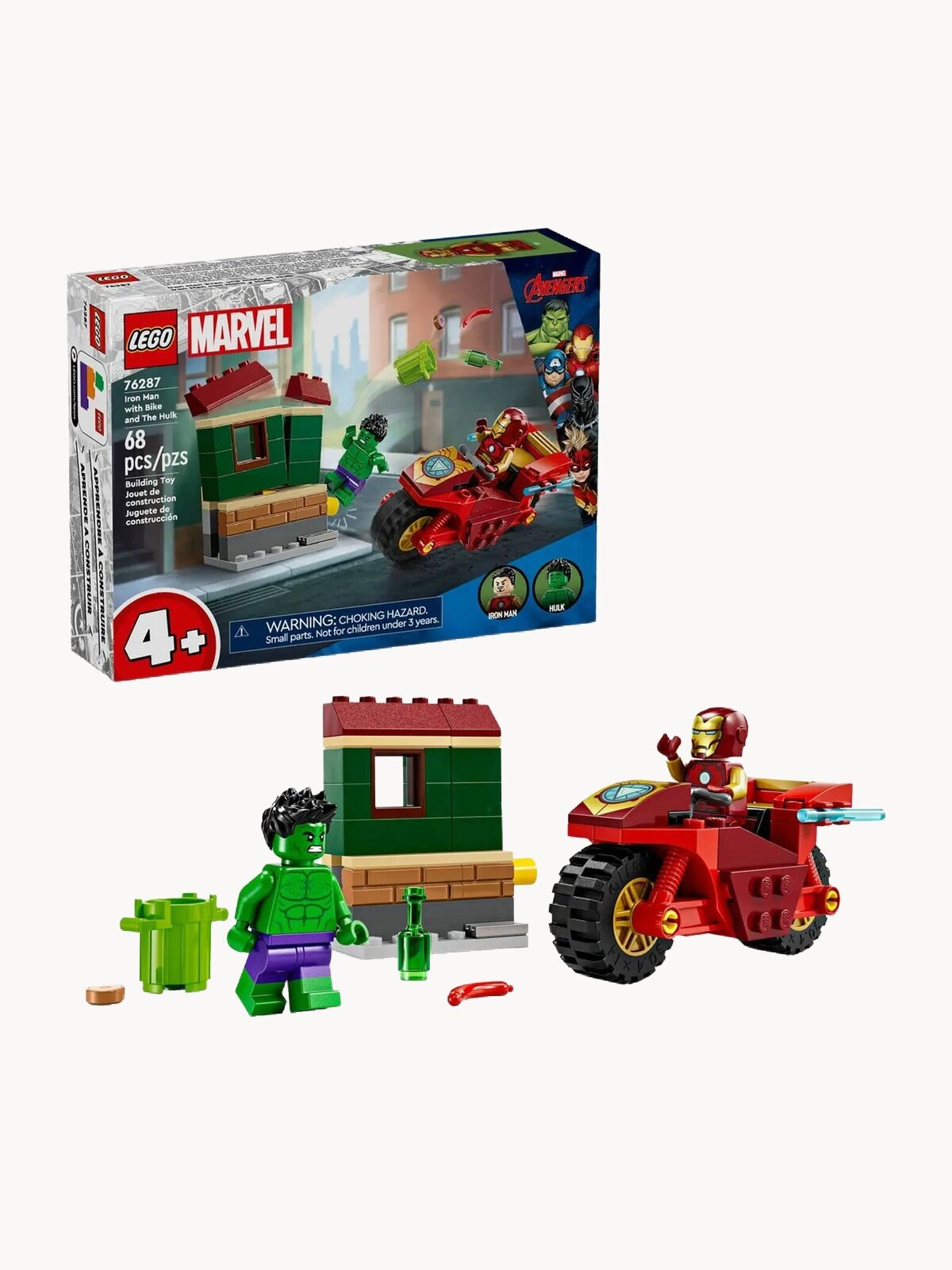 Конструктор LEGO Super Heroes 76287 Железный человек на мотоцикле и Халк, 68 дет.