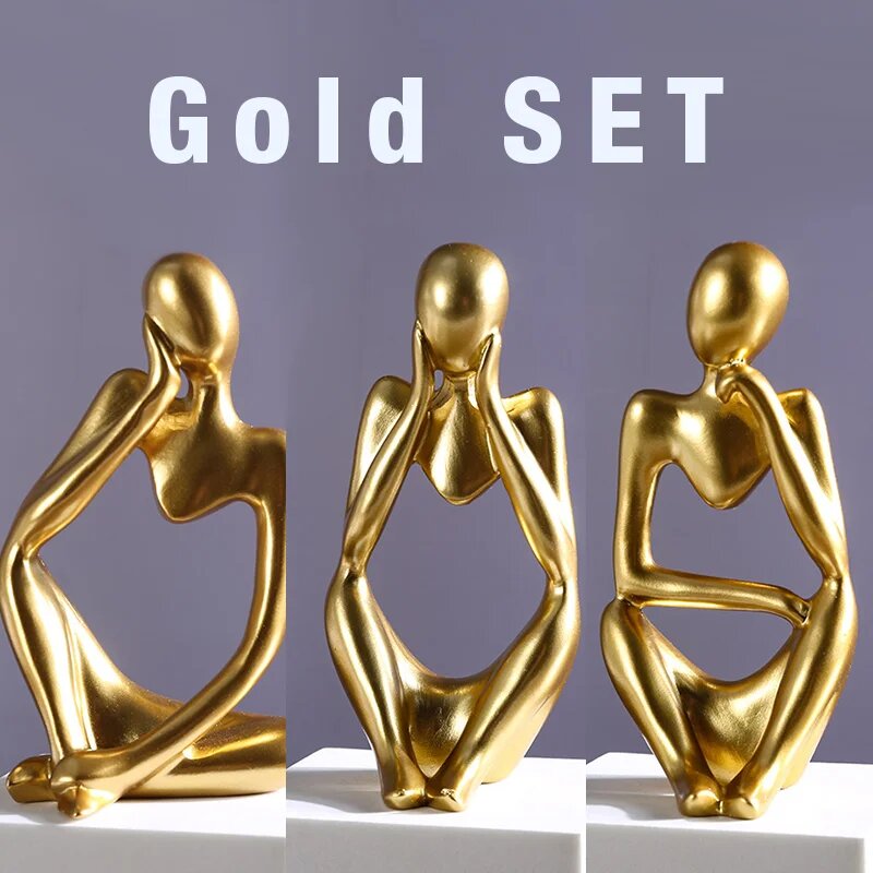 Статуэтка "Мыслитель" золотая, набор 3 шт, DE017-GOLD-B