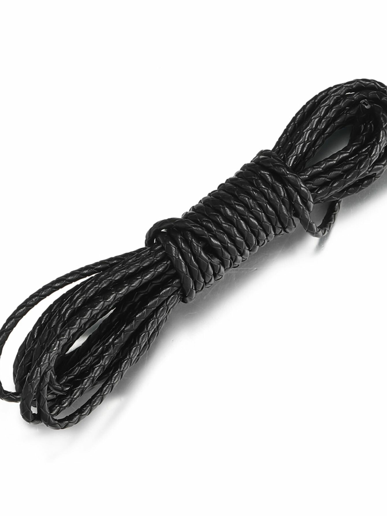 Кожаный плетёный шнур для рукоделия, 4 мм, черный, 1 м, шнурок для браслетов, ремешков и декора своими руками