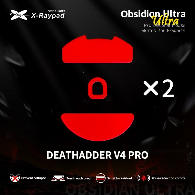 Ножки для мыши (глайды) X-raypad Obsidian Ultra для Razer DeathAdder V4 Pro, комплект из 2-х наборов