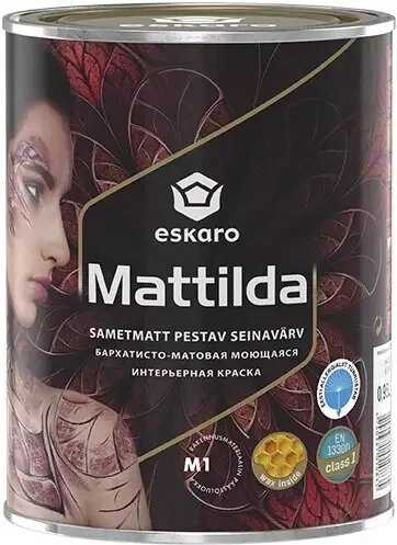 Краска интерьерная ESKARO Mattilda моющаяся бархатисто-матовая, База А (белая) 0,95л