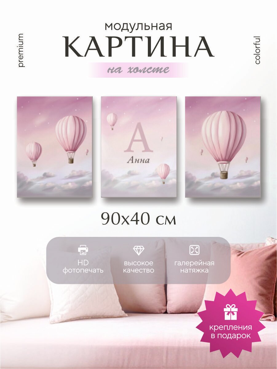 Модульная картина на холсте в детскую комнату с именем декор