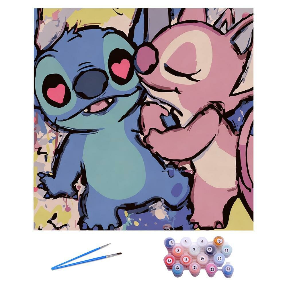 Рисунок по номерам "Стич" аниме, 20*20 см.(холст + деревянная рама + краски + кисти)