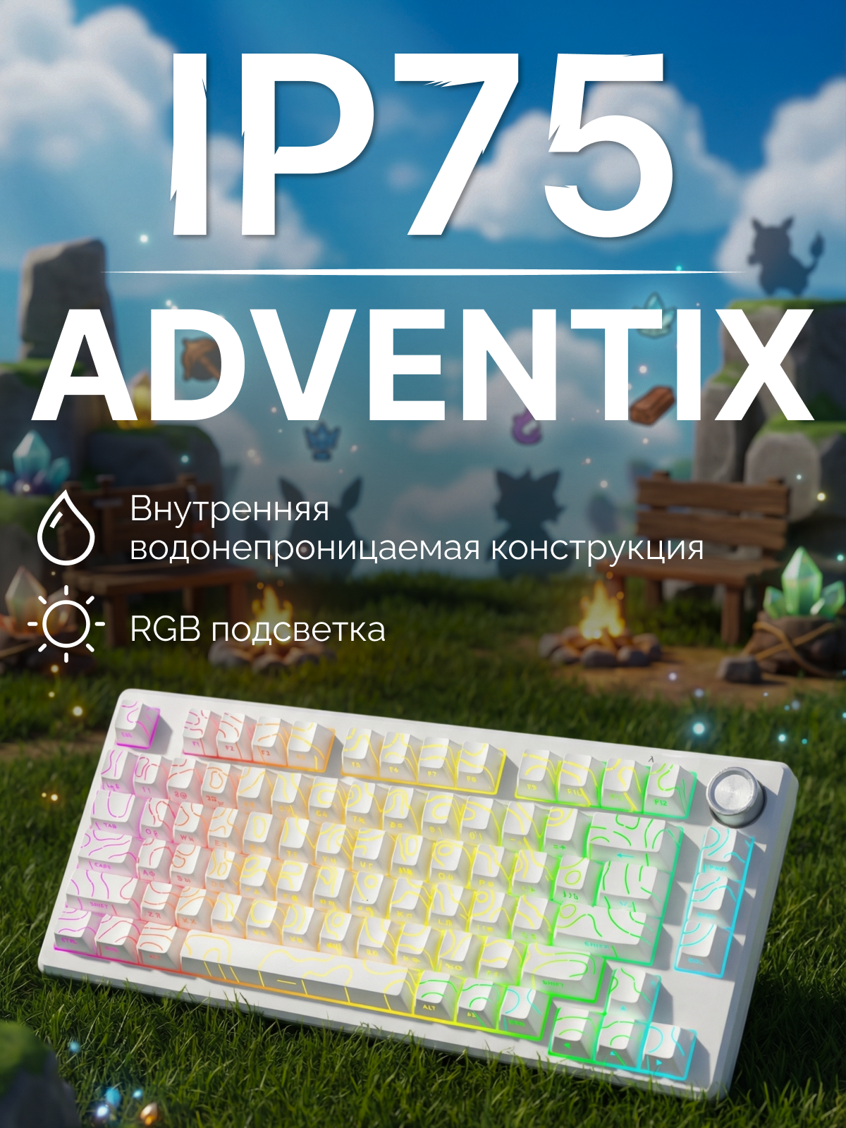 Клавиатура CyberLunx IP75 , RGB, игровая, пластик, водозащита белая линия