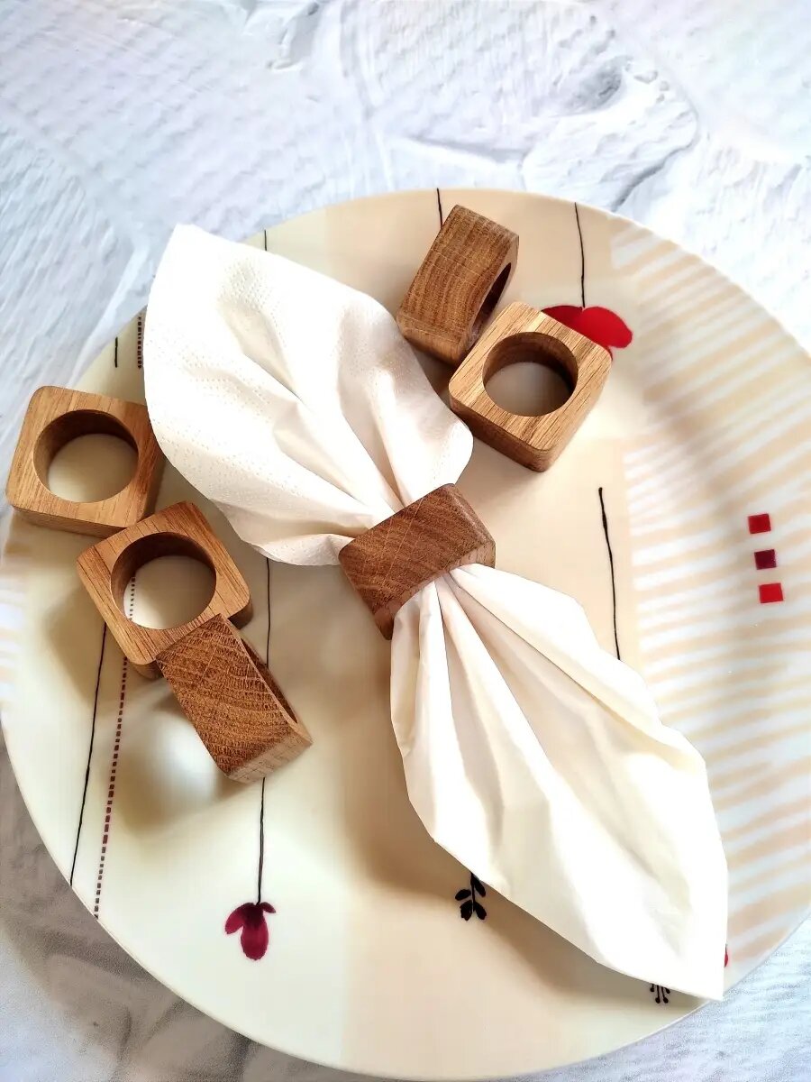 Кольца для салфеток для сервировки стола Domus Horomus, ручной работы, дуб, коричневые, 6 шт