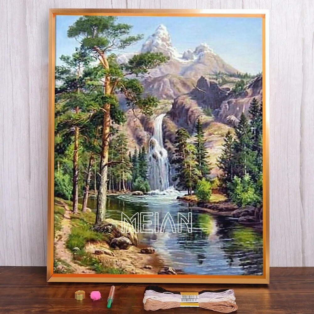 MEIAN Набор для вышивания,30x40CM,14CT, Водопад пейзажи