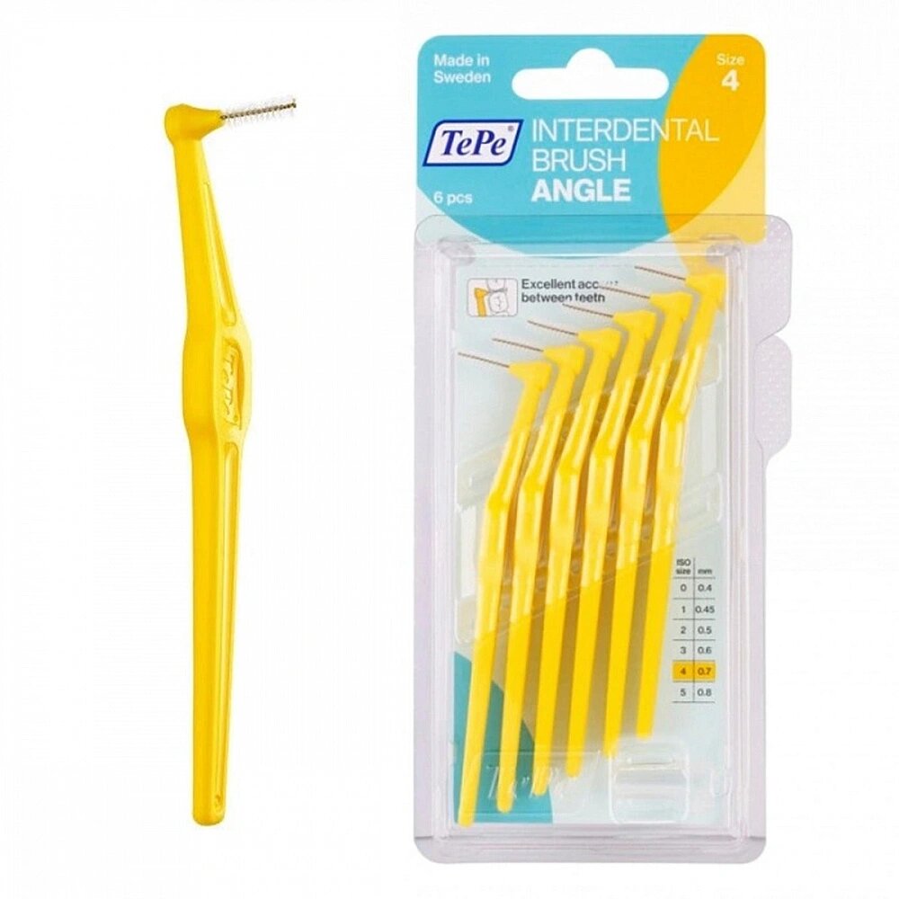 Набор межзубных ершиков TePe Angle Size 4 (0,7 мм) 6 шт, желтые
