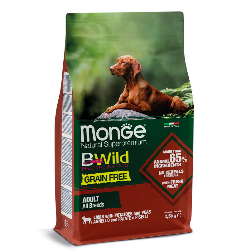 Корм сухой Монж с ягненком, картофелем и горохом для собак - Monge BWild Dog Grain Free Adult Agnello 2,5 кг