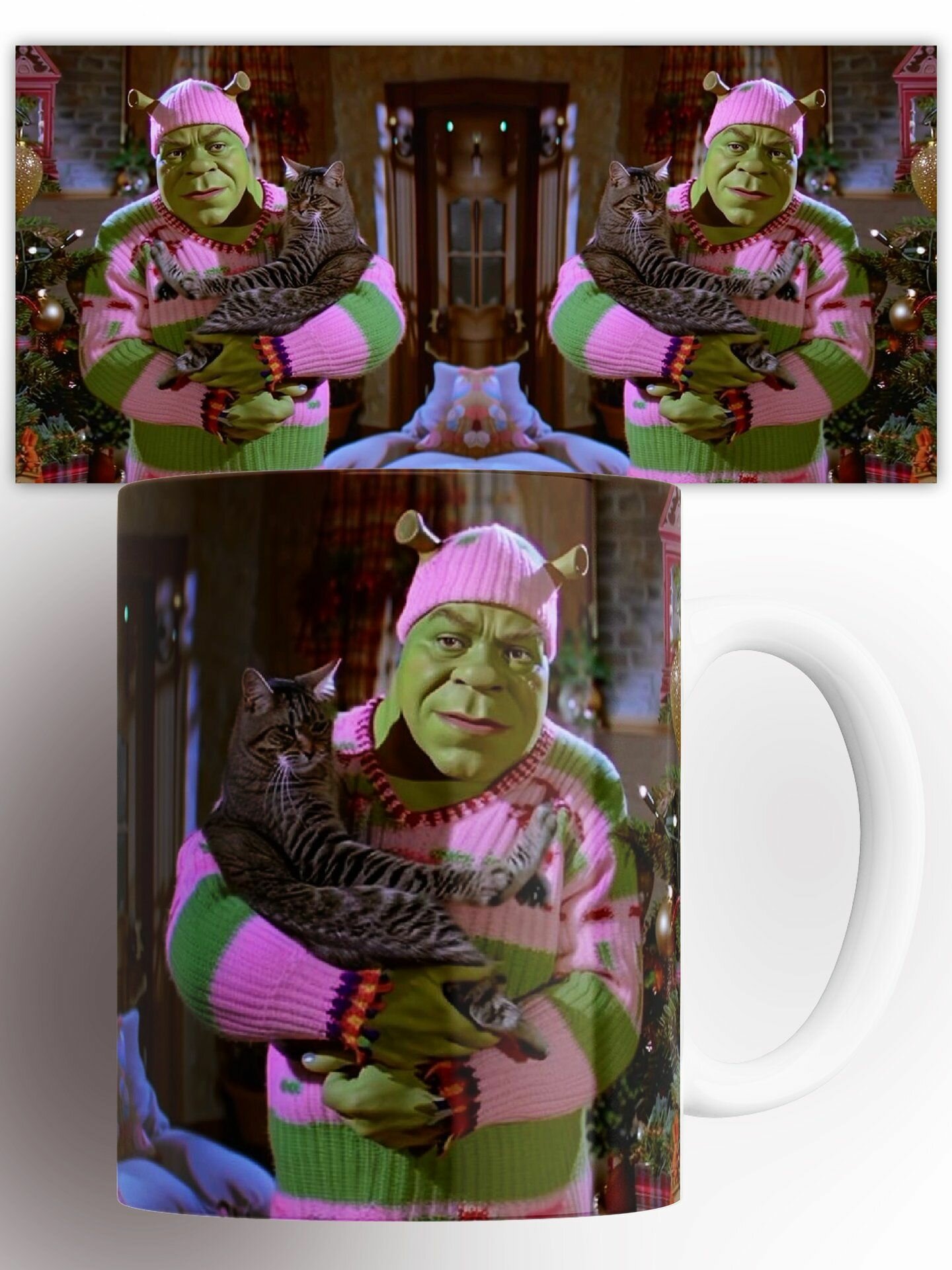 Кружка Шрек в розовой пижаме с котиком 330 мл