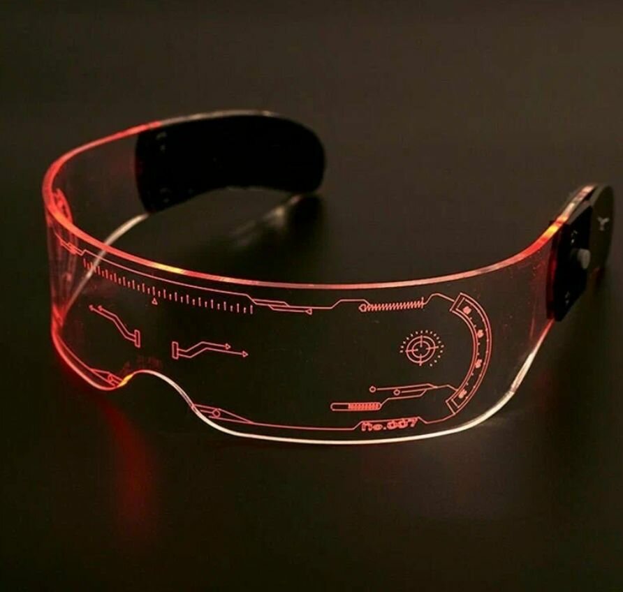 Светодиодные очки. Киберпанк. Очки для вечеринок. Цветов 7 (Оправа черная)