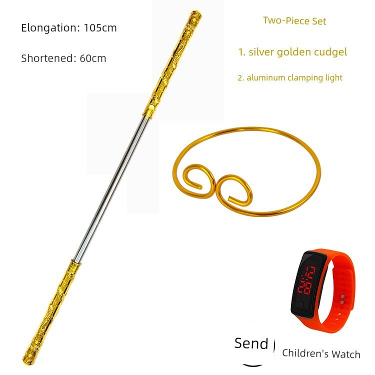 Автоматическая выдвижная золотая палка-кольцо, детская игрушка, оружие Сунь Укуня из «Путешествий на Запад», золотая